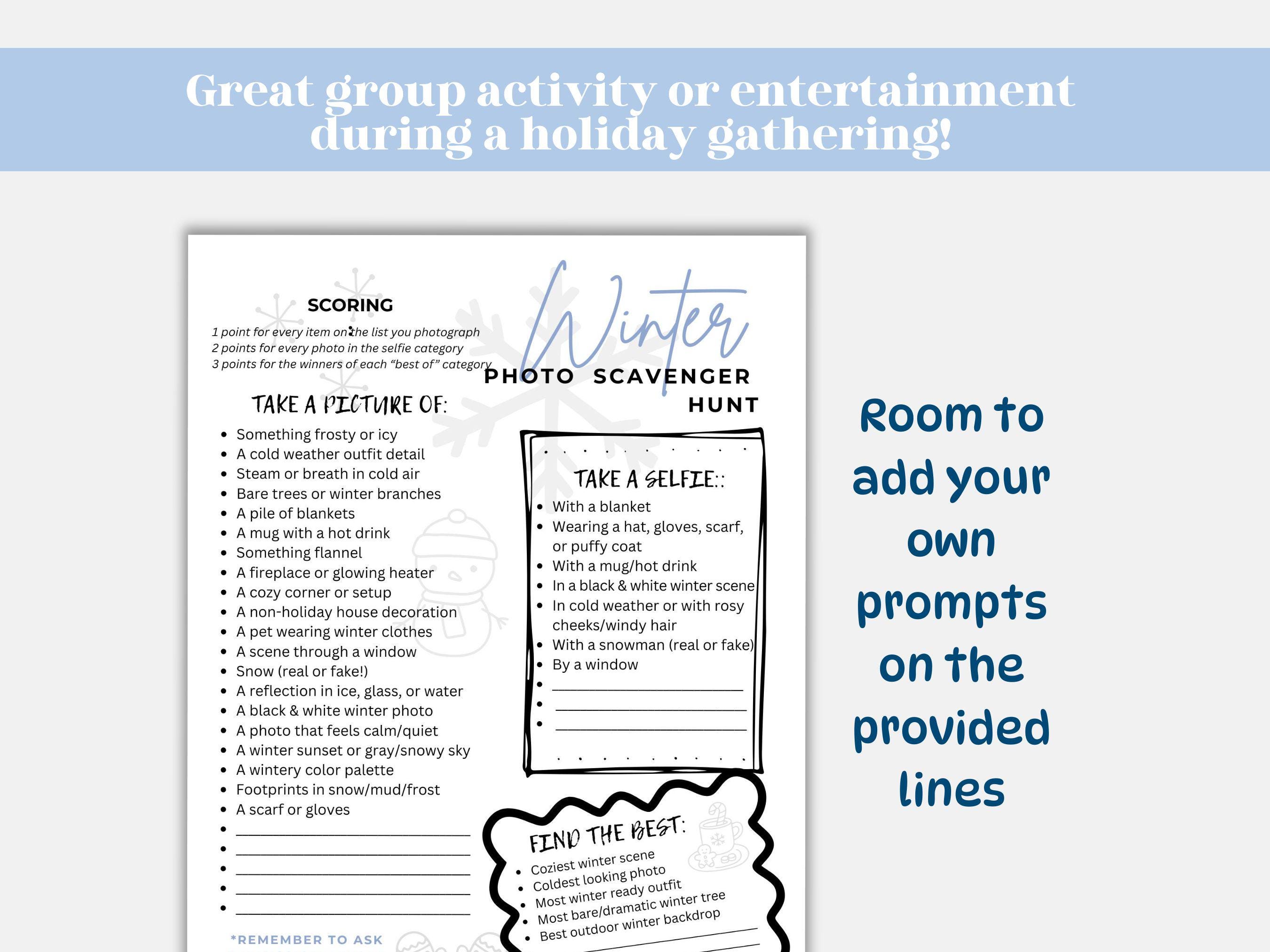 Winter Photo Scavenger Hunt, Snow Day Scavenger Hunt, Adult Teen Tween ...