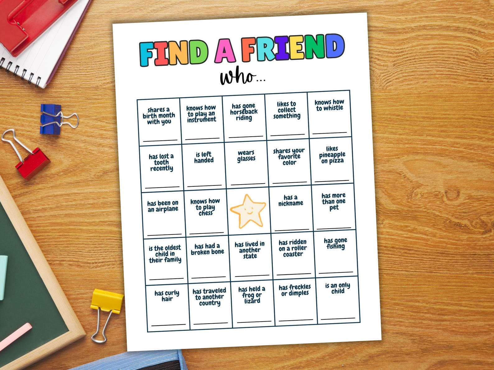 Find Someone Who for Kids, Back to School Find a Friend Game, Printable ...