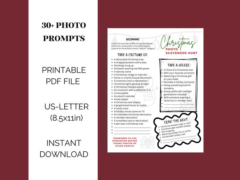 Christmas Photo Scavenger Hunt, Christmas Party Scavenger Hunt, Adult ...