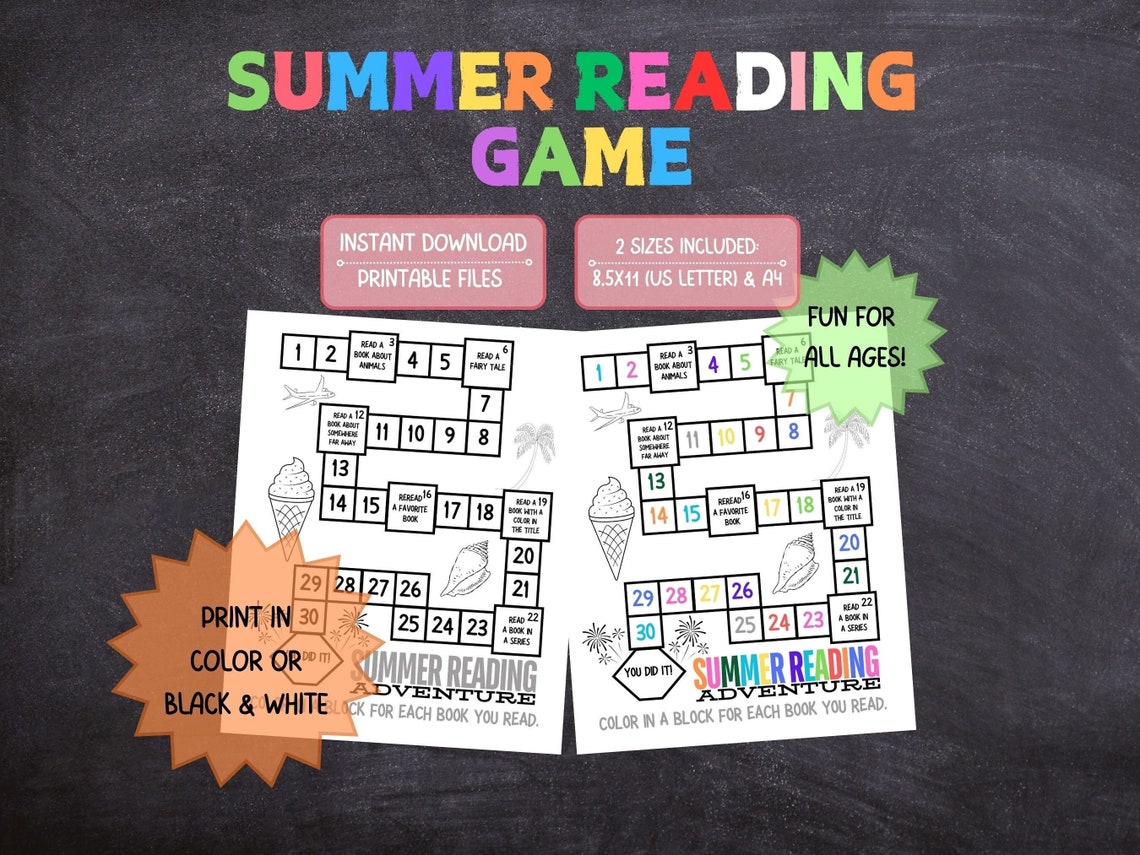 Printable Summer Reading Game, Kids Reading Challenge, Summer Reading ...