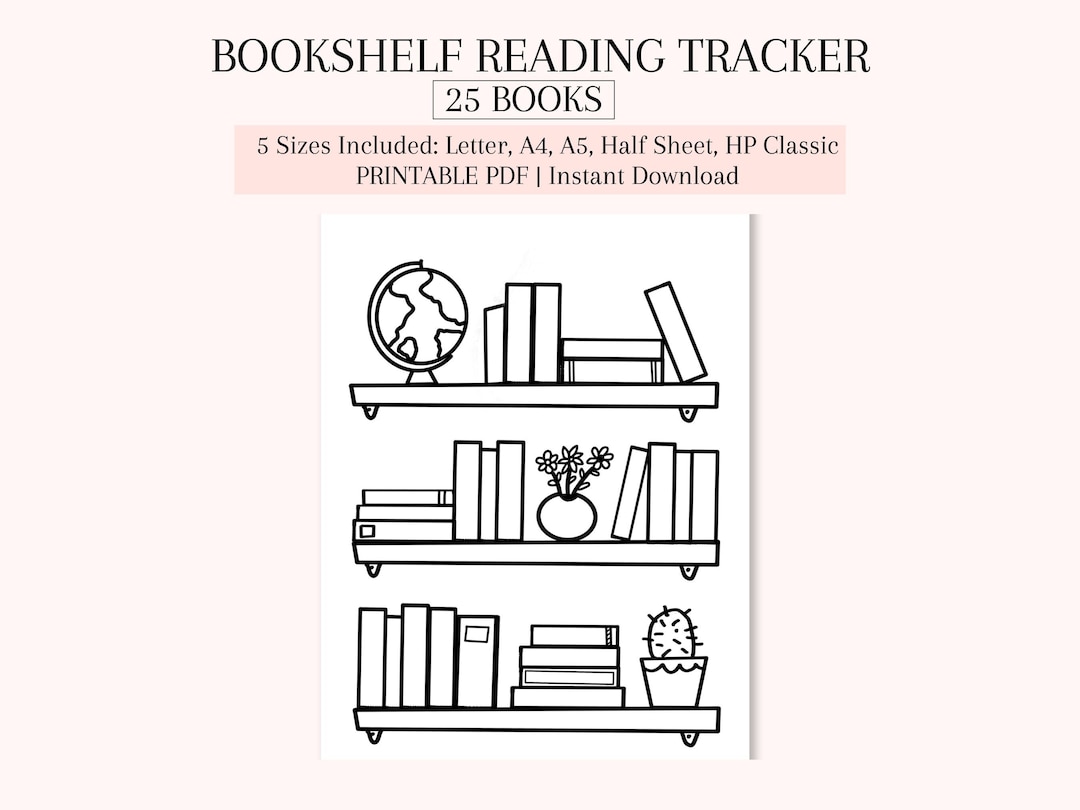 Bookshelf Reading Tracker, Printable Reading Log for Book Lovers, 25 ...