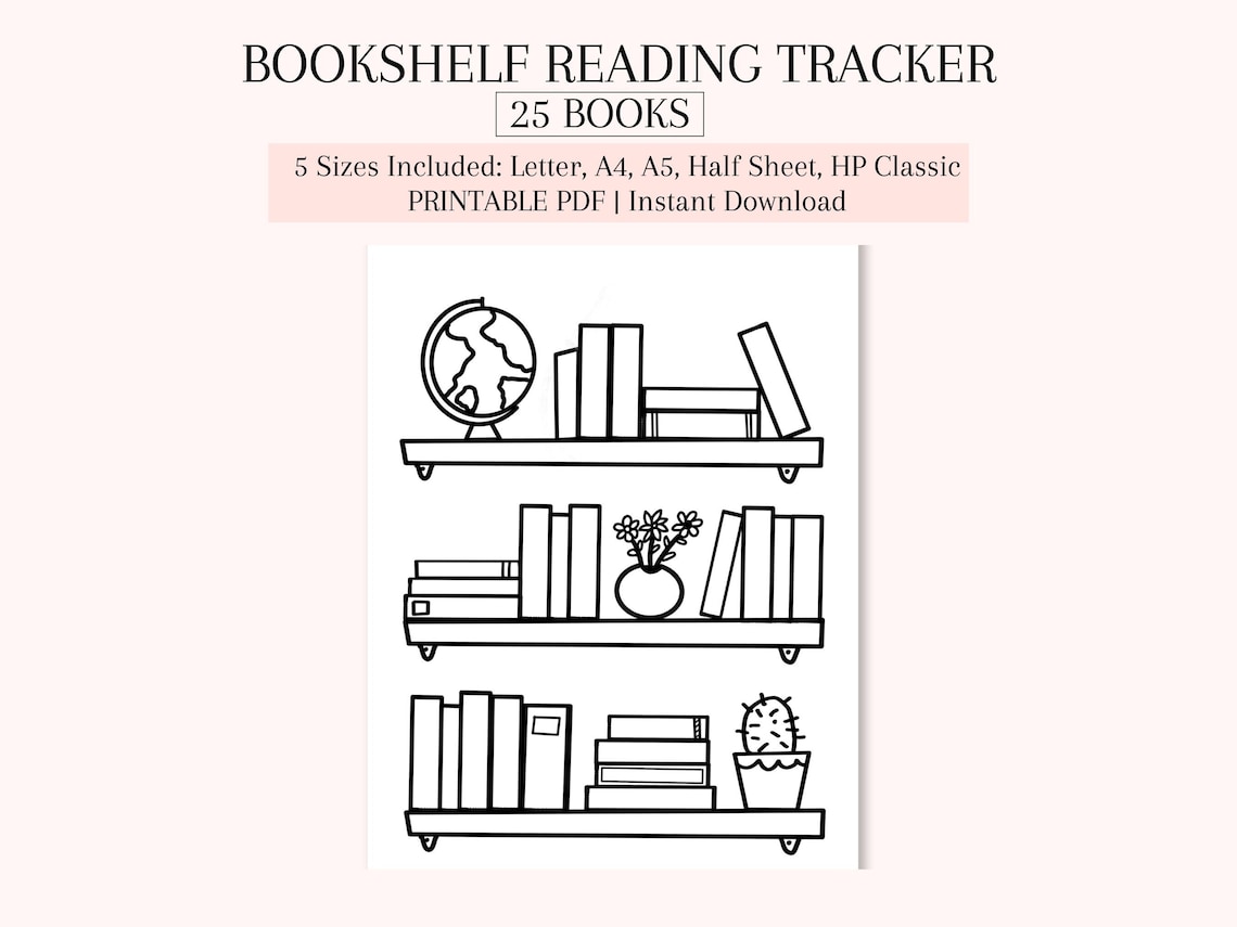 Bookshelf Reading Tracker, Printable Reading Log for Book Lovers, 25 ...