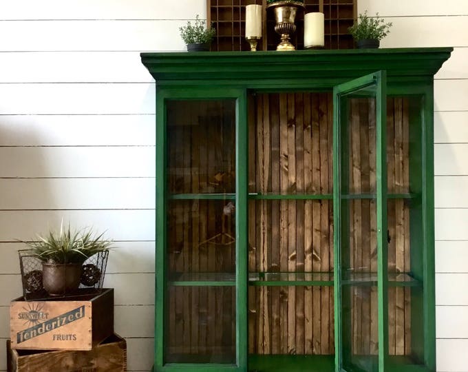 Sold!!!! Green Painted Hutch, Rustic China Cabinet, Farmhouse Display ...
