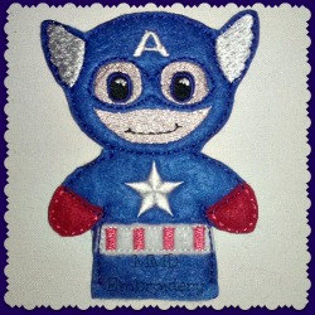 Captainamerica Puppet Embroidery Design - DIGITAL DOWNLOAD - 4X4 Hoop ...