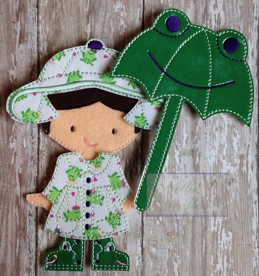 FD/NPD Frog Rain Gear Set in the Hoop Un-paper Doll Set Machine ...