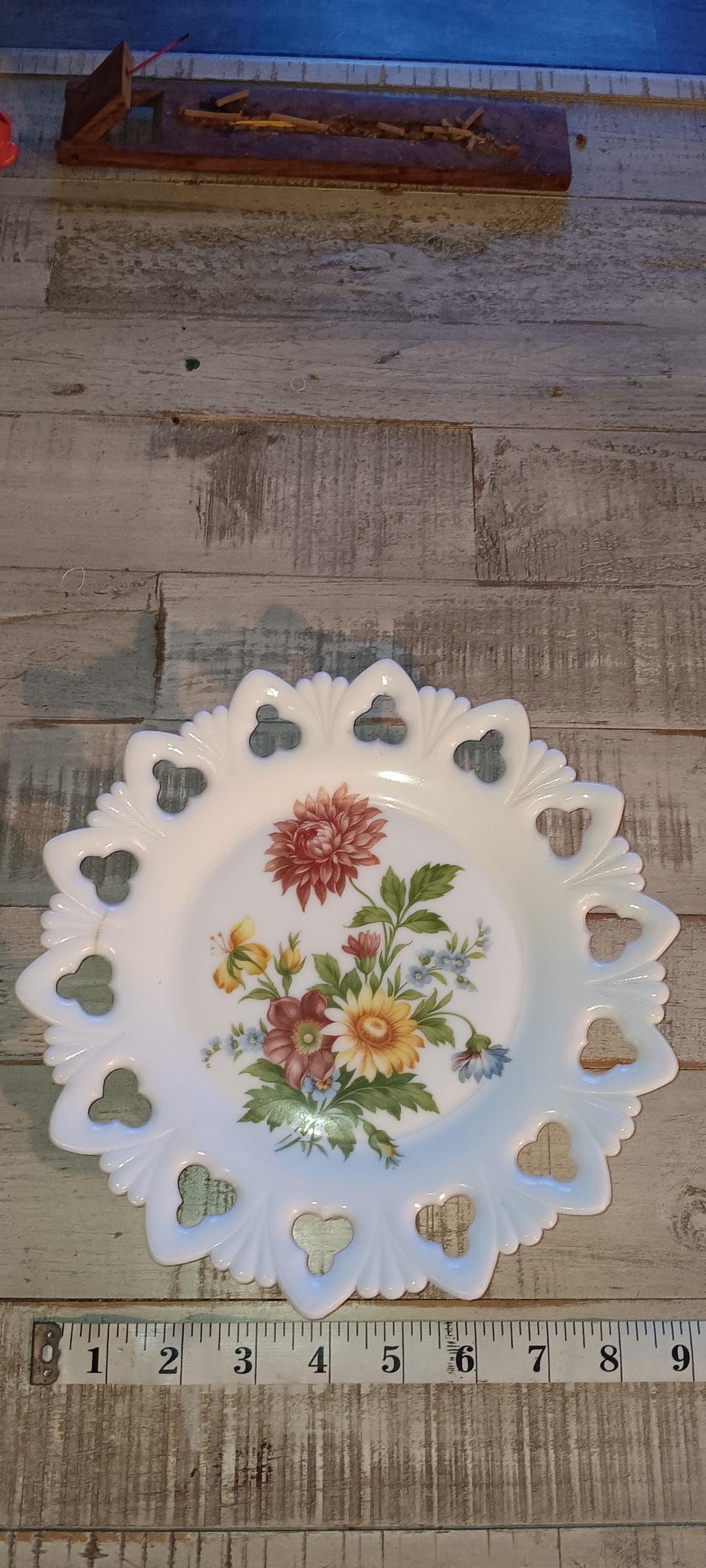 John Kemple Milk Glass 1950s Mid Century Modern Hand Painted Lace Cut ...