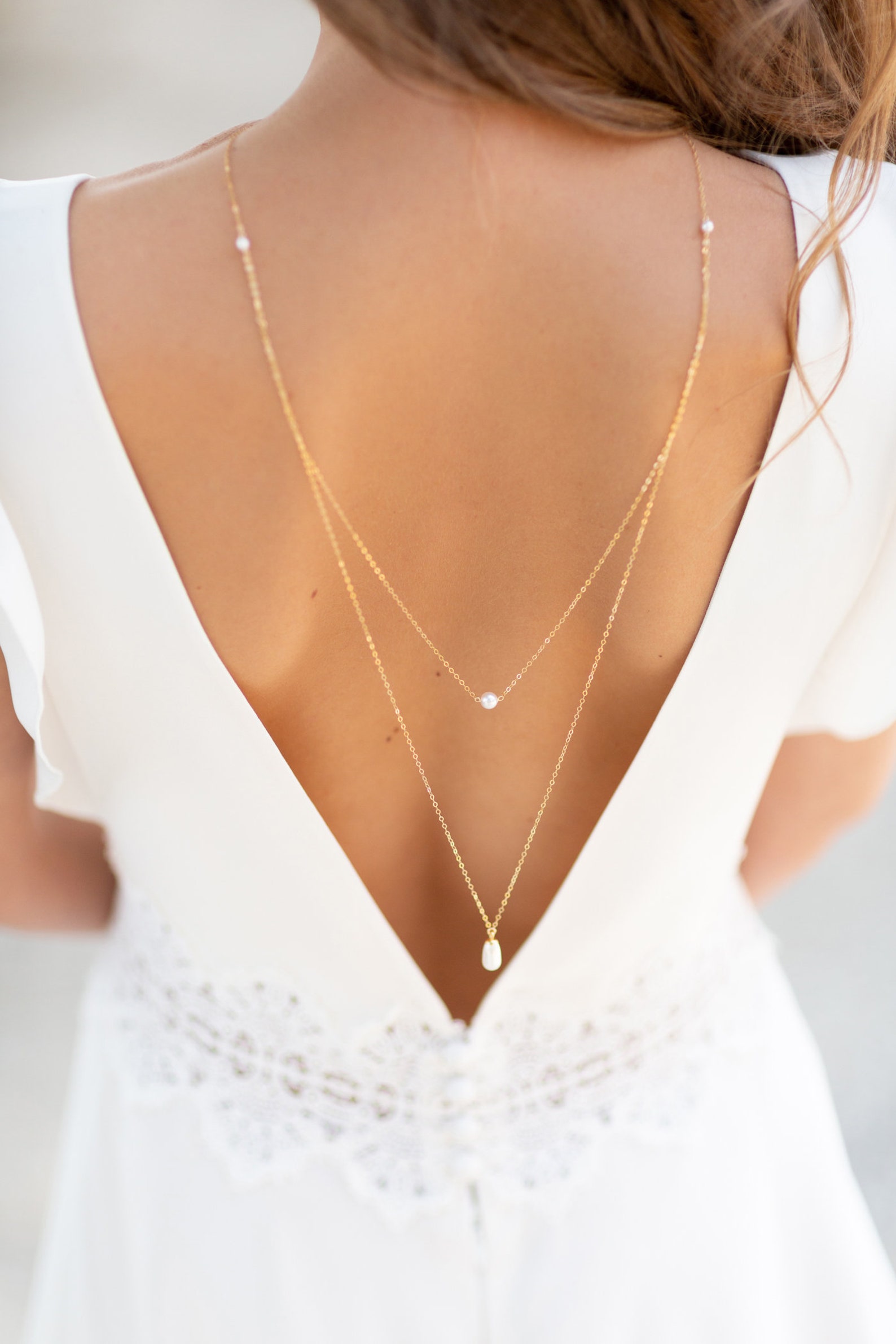 Bridal Back Jewelry Necklace With Pretty Pearly Drops "mia" - Etsy