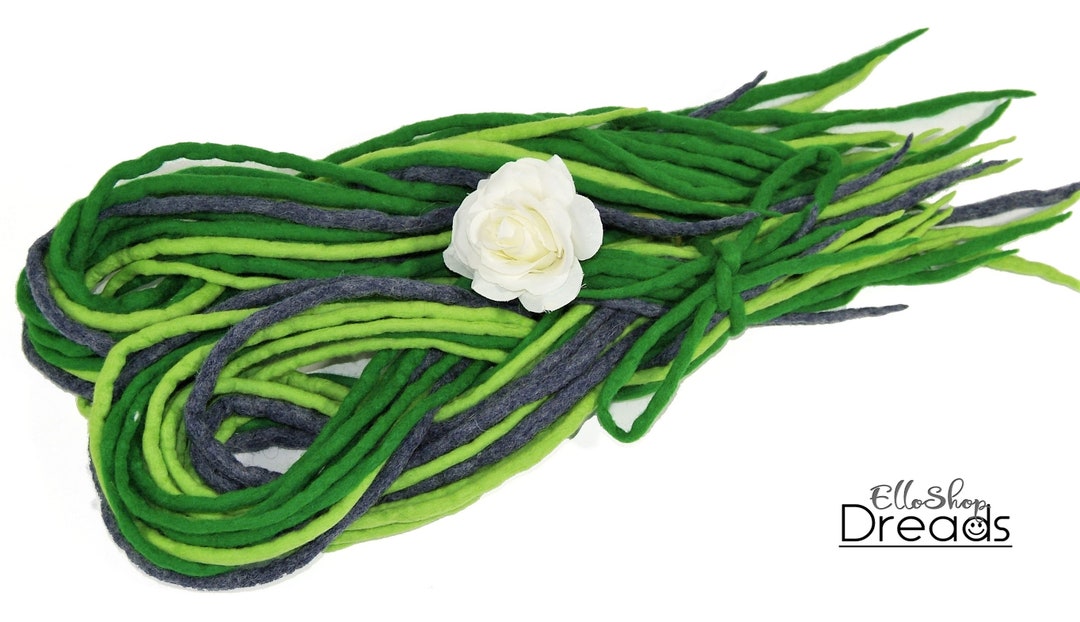 Natural Wool Dreadlocks Dreads Handmade Full Set Shades Green Grey ...