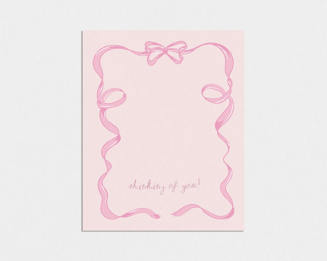 Elegant Thinking of You Card - Hand-written Cursive Folded Pale Pink ...
