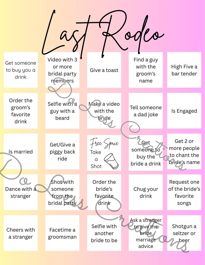 Last Rodeo Bachelorette Bingo - Etsy