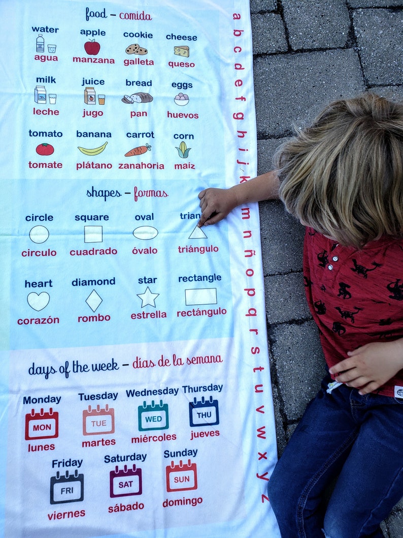 English Spanish Learning Blanket – 50x60 Reversible Minky Educational ...