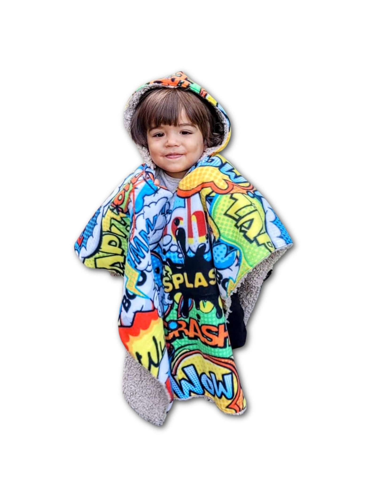 Children's Car Seat Poncho Comic Hero Tan Bear Sherpa Reversible ...