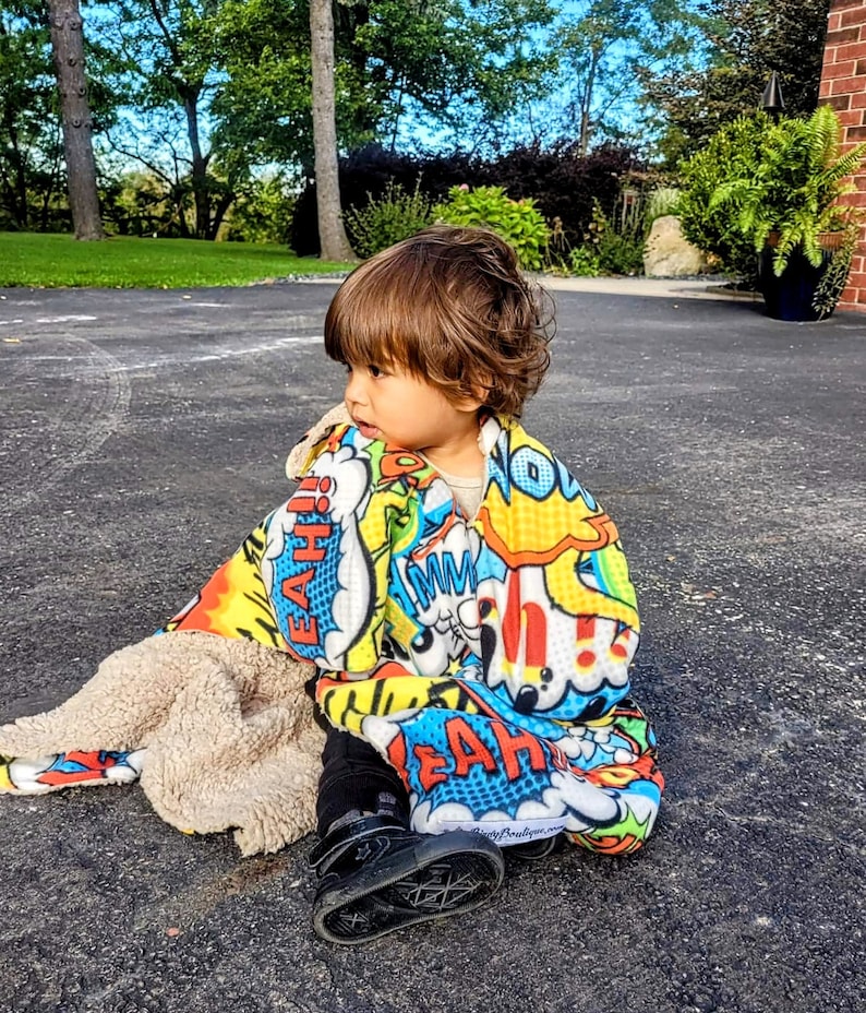 Children's Car Seat Poncho Comic Hero Tan Bear Sherpa - Etsy