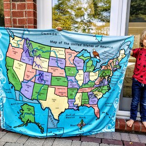 USA Map Kids Blanket - 50in X 60in State and Animal Educational Throw ...
