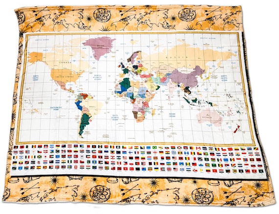 World Map Country Maps Labels Names Educational Blanket Kids - Etsy