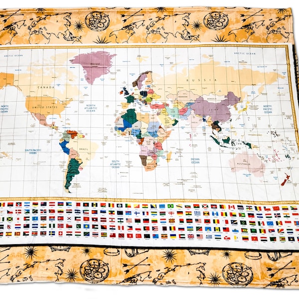 Fabric World Map Tapestry - Etsy