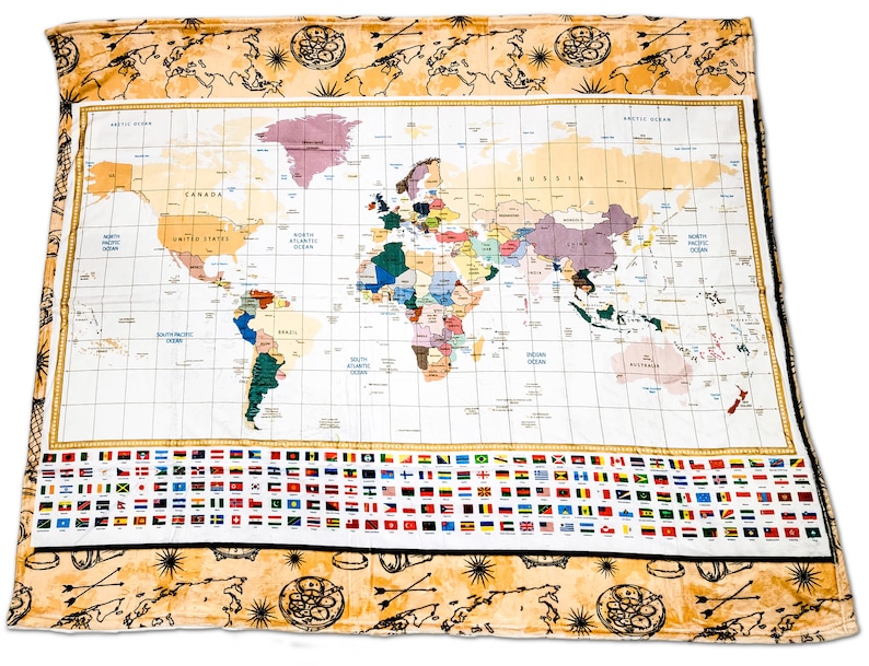 World Map Country Maps Labels Names Educational Blanket Kids - Etsy