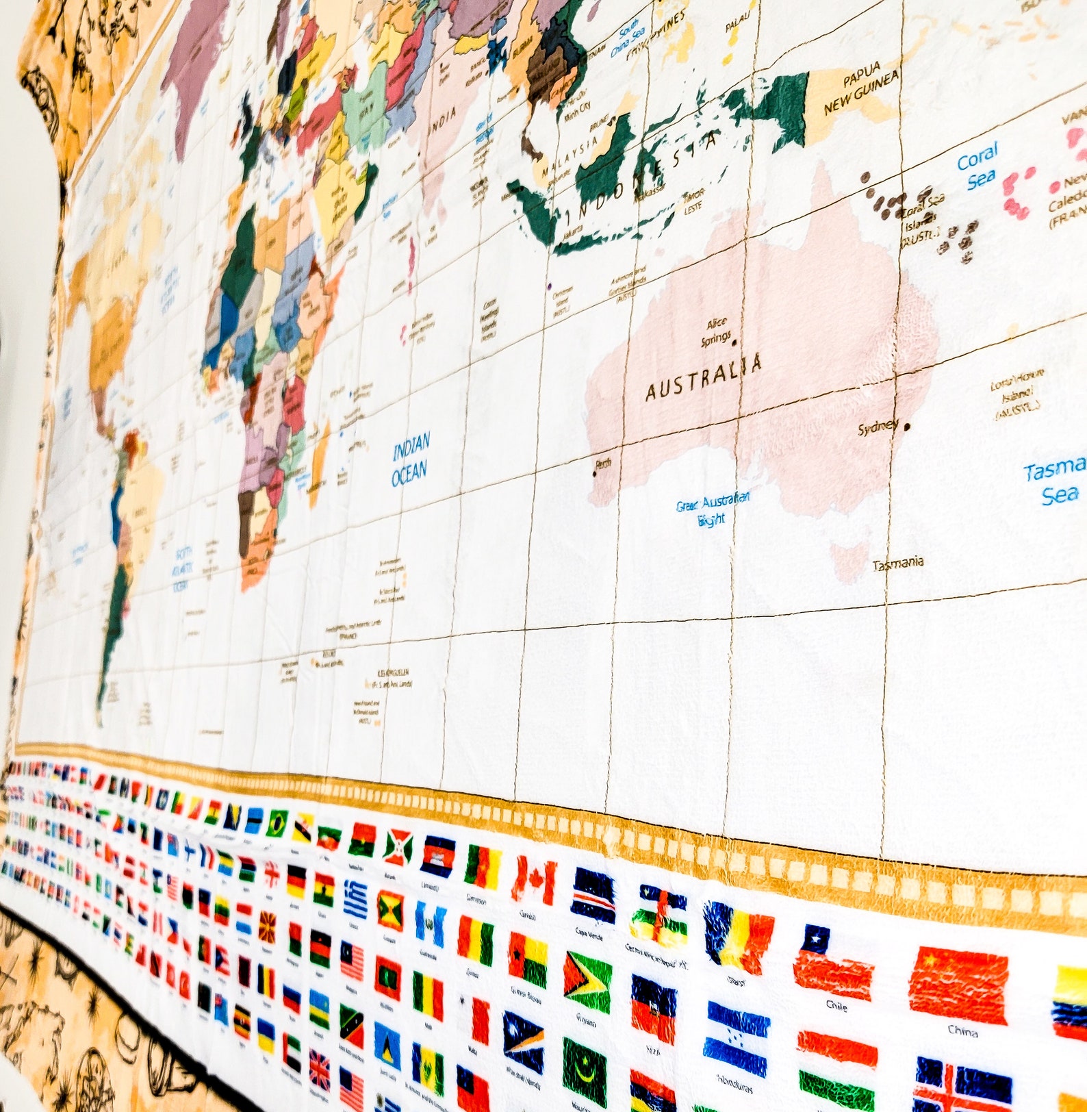 World Map Country Maps Labels Names Educational Blanket Kids - Etsy