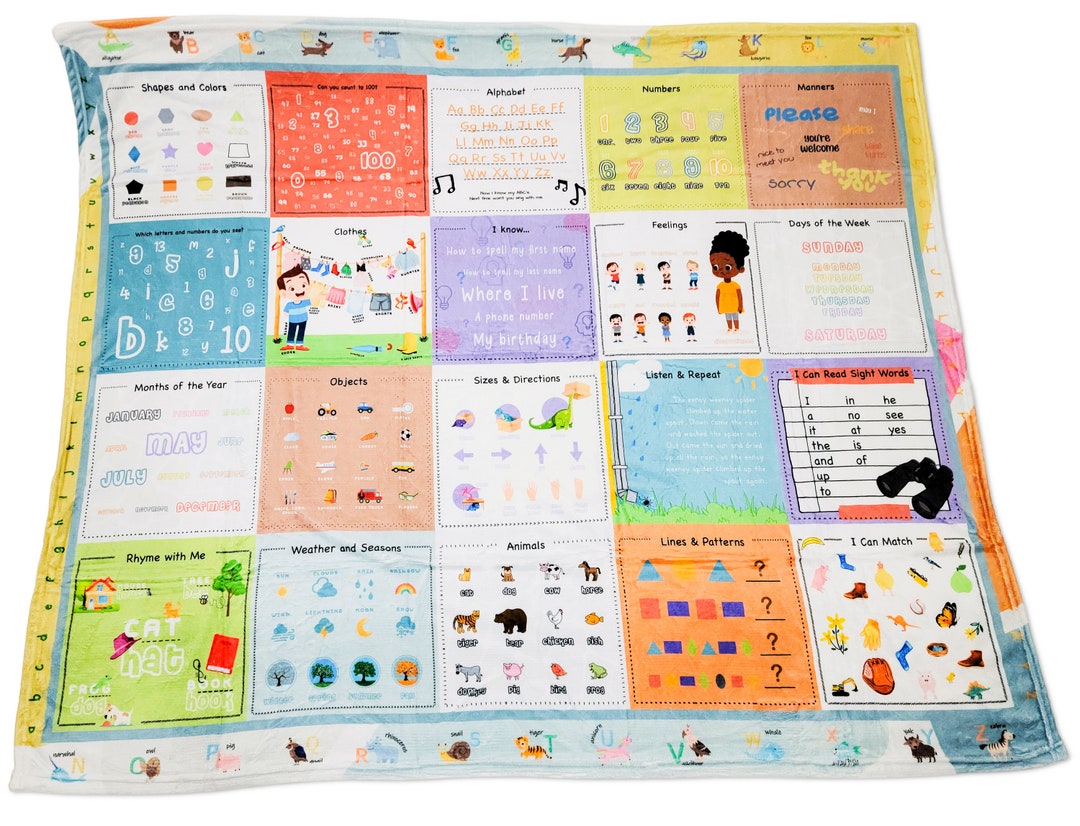 Kindergarten Learning Blanket – 50x60 Reversible Educational Minky Play ...