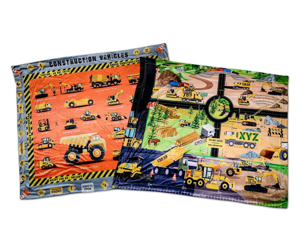 Construction Vehicles and Construction Site Playmat Educational Blanket ...