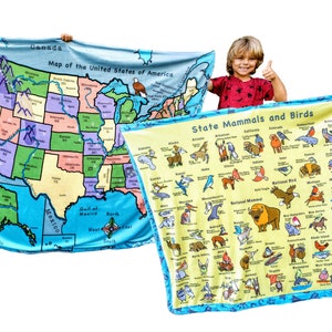 USA Map Kids Blanket - 50in X 60in State and Animal Educational Throw ...