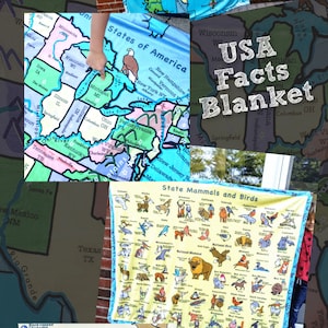 USA Map Kids Blanket - 50in X 60in State and Animal Educational Throw ...