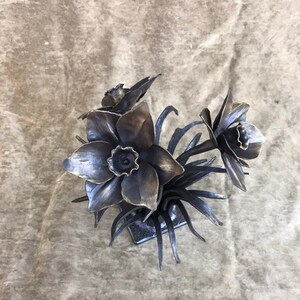 Hand Forged Iron Daffodils Sculpture, Bronze Patina Floral Art - Etsy
