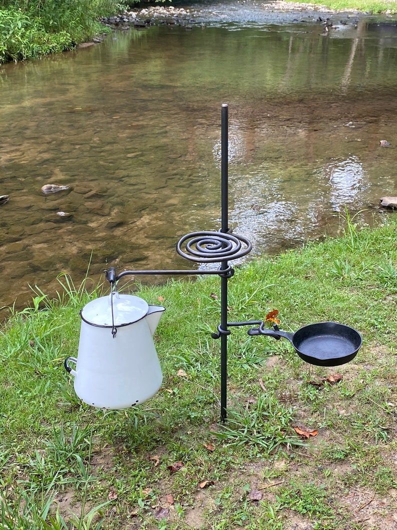 Hand Forged Campfire Cooking Pole, Adjustable Swivel Arms - Etsy