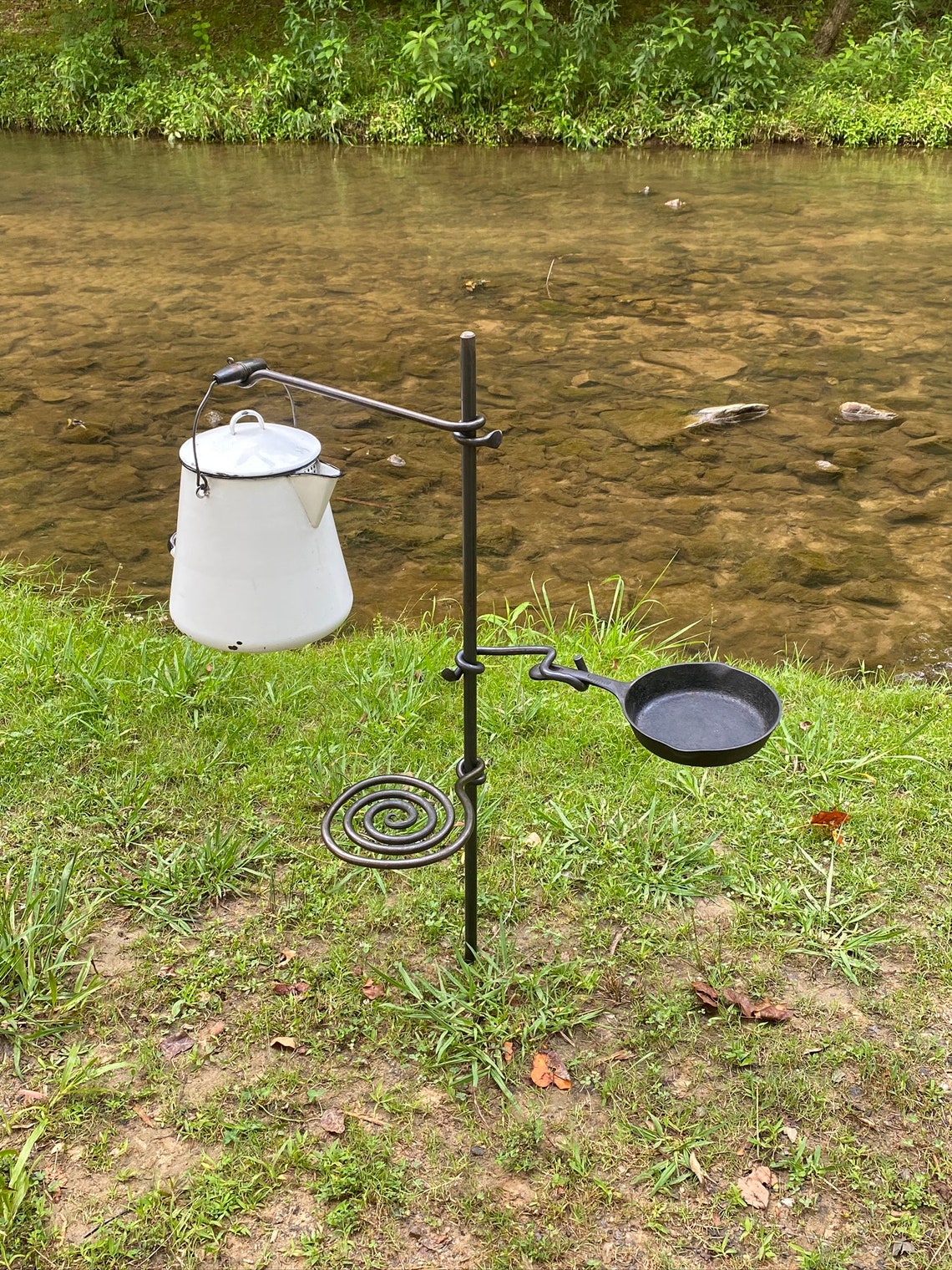 Hand Forged Campfire Cooking Pole, Adjustable Swivel Arms - Etsy