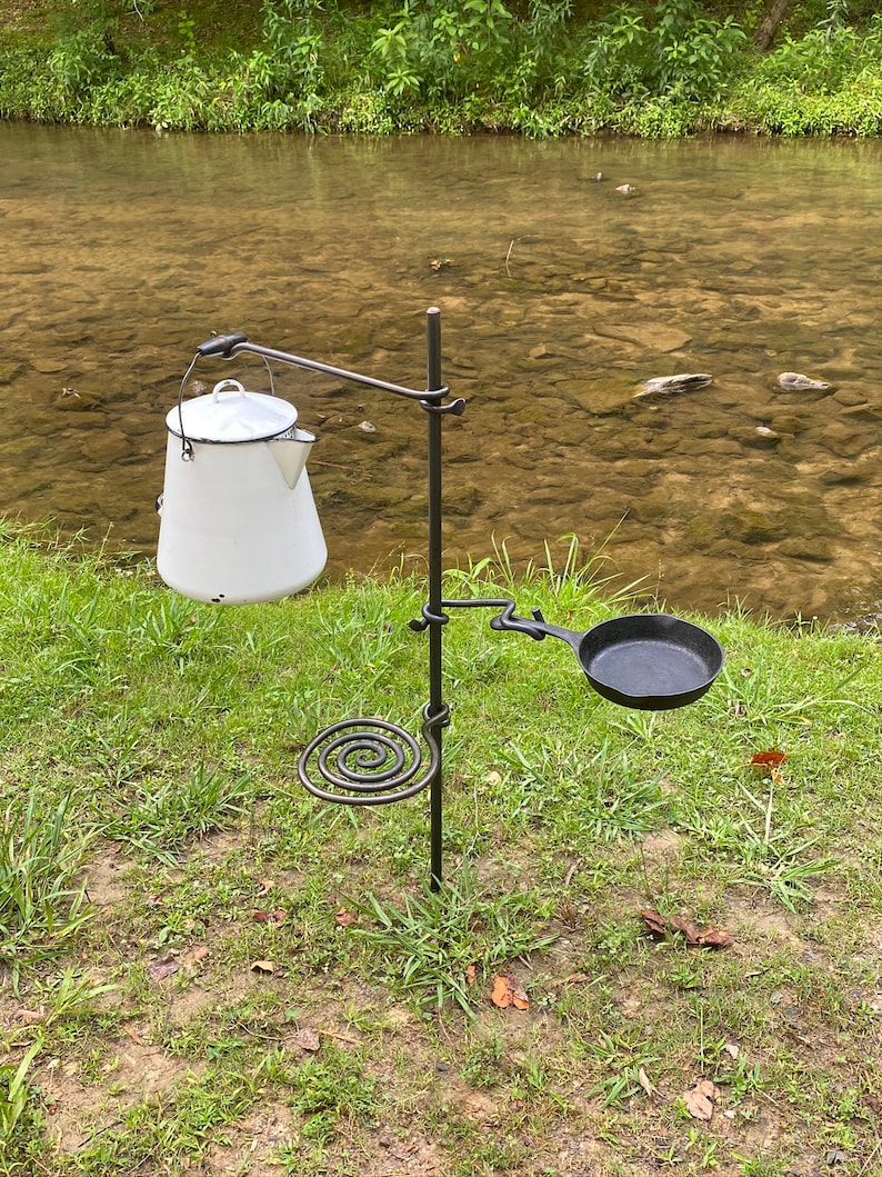 Hand Forged Campfire Cooking Pole, Adjustable Swivel Arms - Etsy