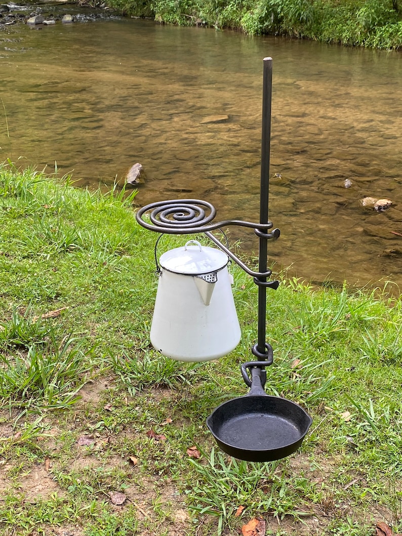 Hand Forged Campfire Cooking Pole, Adjustable Swivel Arms - Etsy