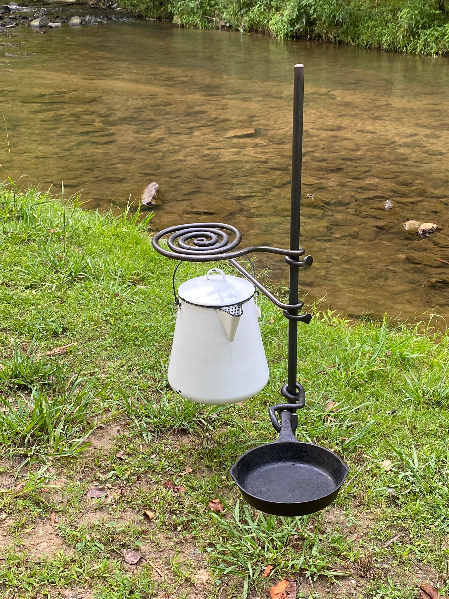 Hand Forged Campfire Cooking Pole, Adjustable Swivel Arms - Etsy