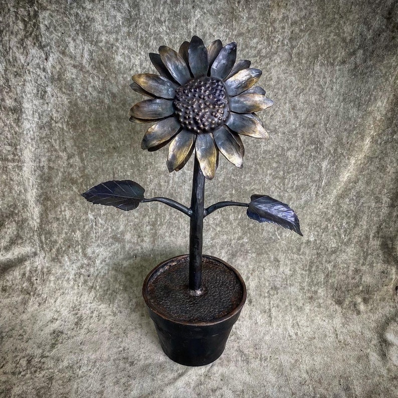 Hand Forged Iron Sunflower Sculpture, Blacksmith Flower Decor - Etsy