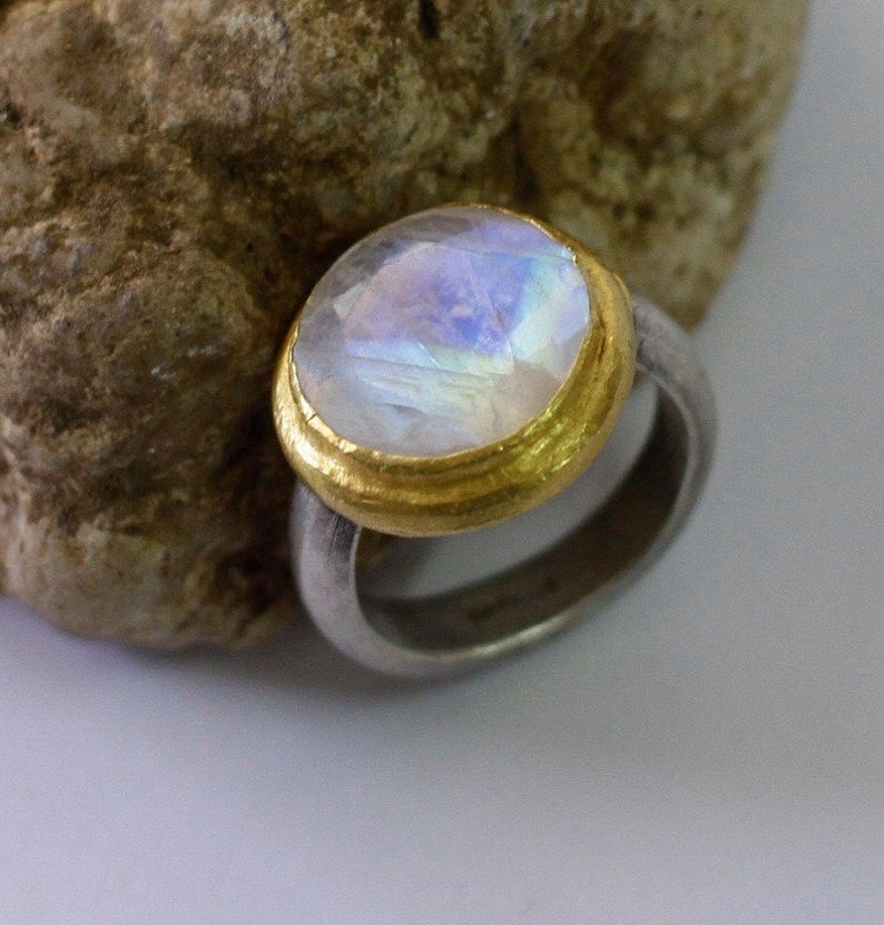 Round Moonstone Engagement Ring, Gold and Silver Moonstone Ring, Non ...