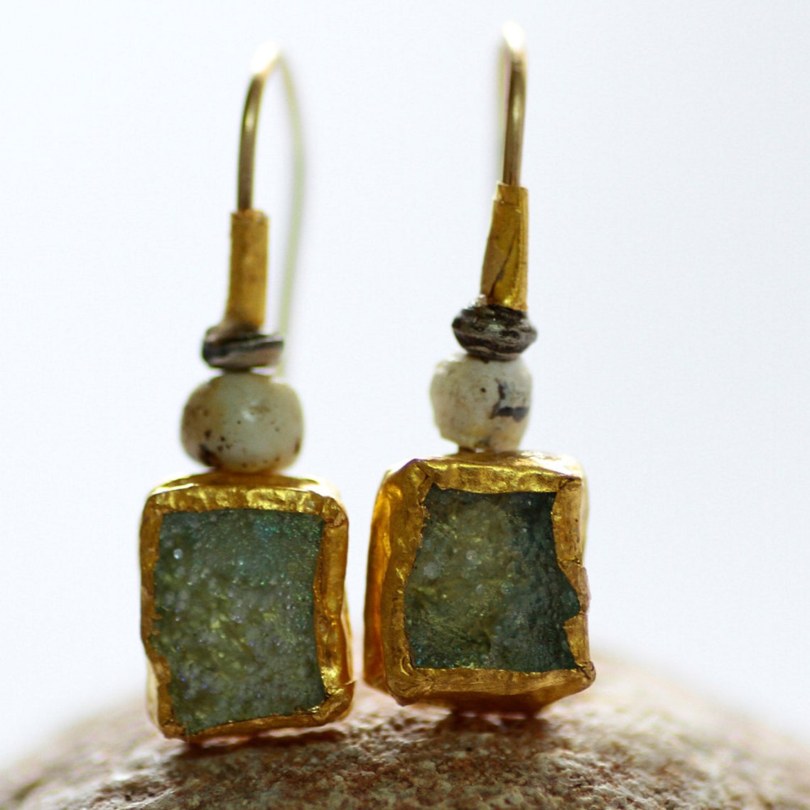 Gold Glass Earrings, Ancient Roman Glass Earrings, Gold Dangle Earrings ...