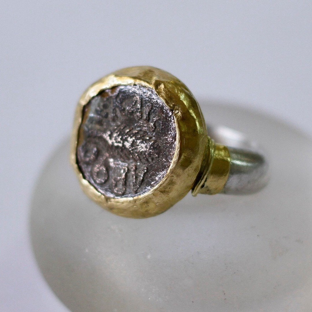 Ancient Coin Ring, Silver and Gold Coin Ring, Ancient Jewelry, Gold and ...