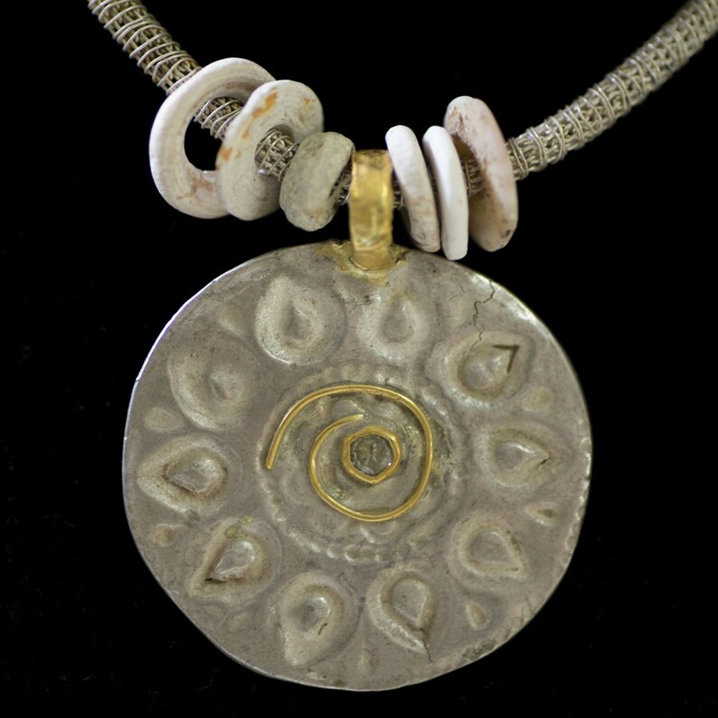 Silver and Gold Amulet Necklace, Silver and Diamond Pendent, Bead ...