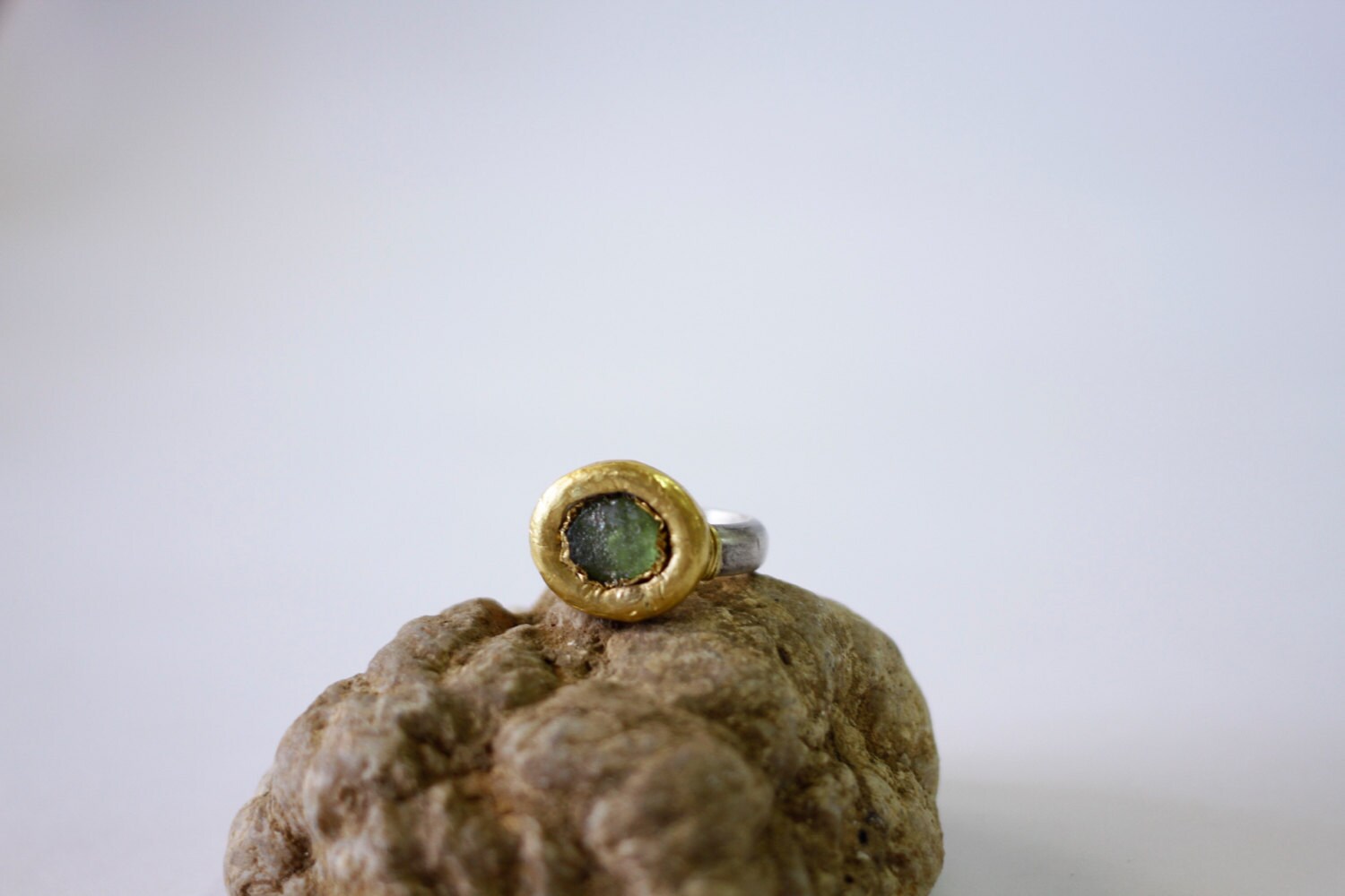 Ancient Roman Glass Ring, Unique Engagement Ring, Silver and Gold Glass ...