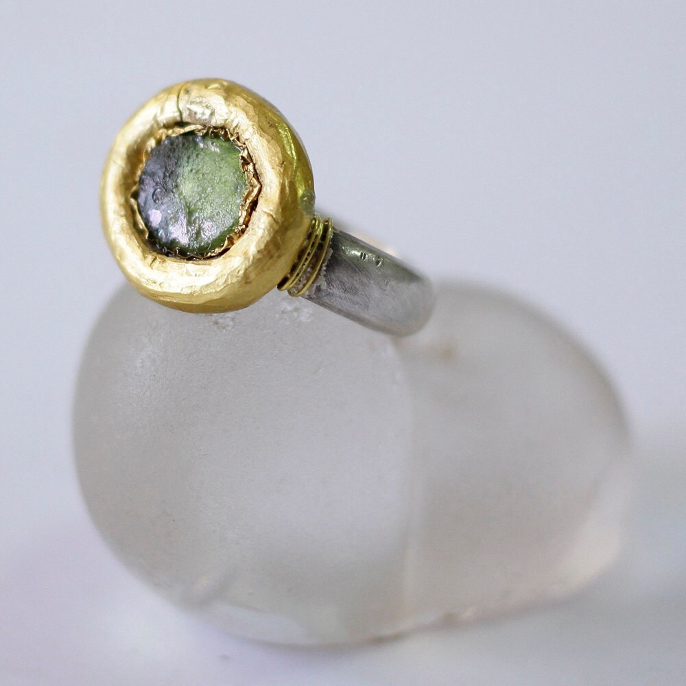 Ancient Roman Glass Ring, Unique Engagement Ring, Silver and Gold Glass ...