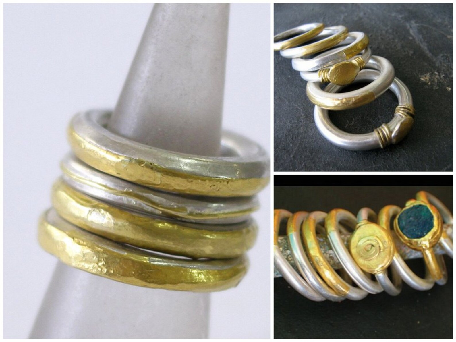 Silver and Gold Stacking Ring, SQUARE Profile, Gold and Silver Stacking ...