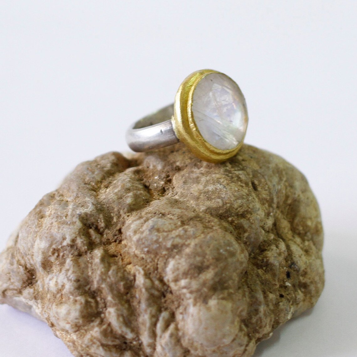 Round Moonstone Engagement Ring, Gold and Silver Moonstone Ring, Non ...