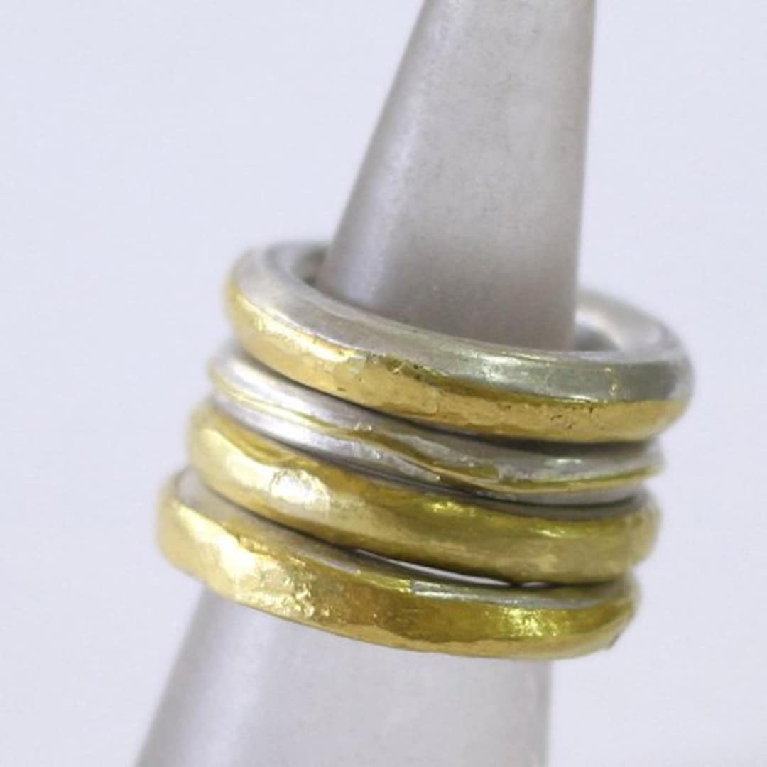 Silver and Gold Stacking Ring, Round Profile, Gold and Silver Stacking ...