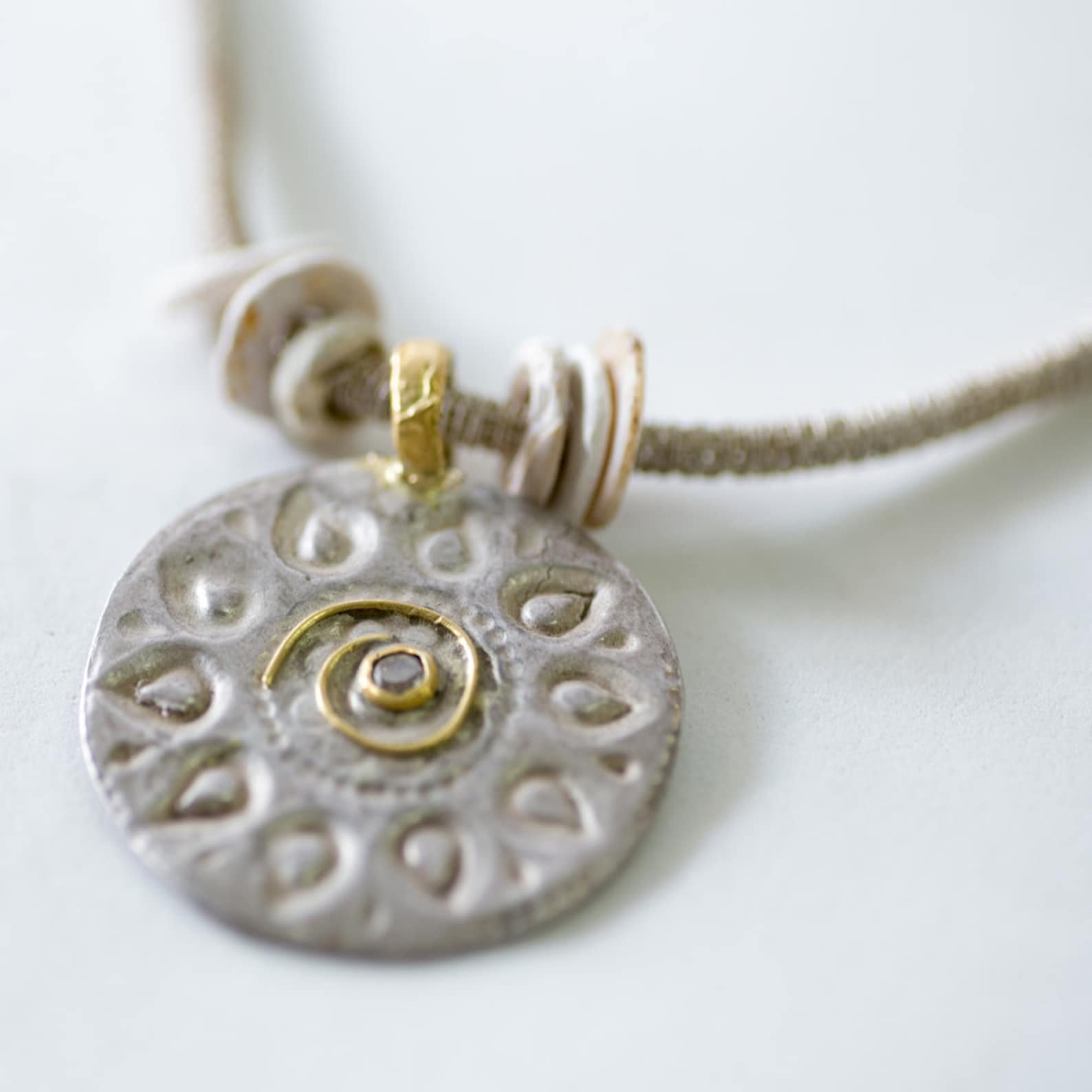 Silver and Gold Amulet Necklace, Silver and Diamond Pendent, Bead ...
