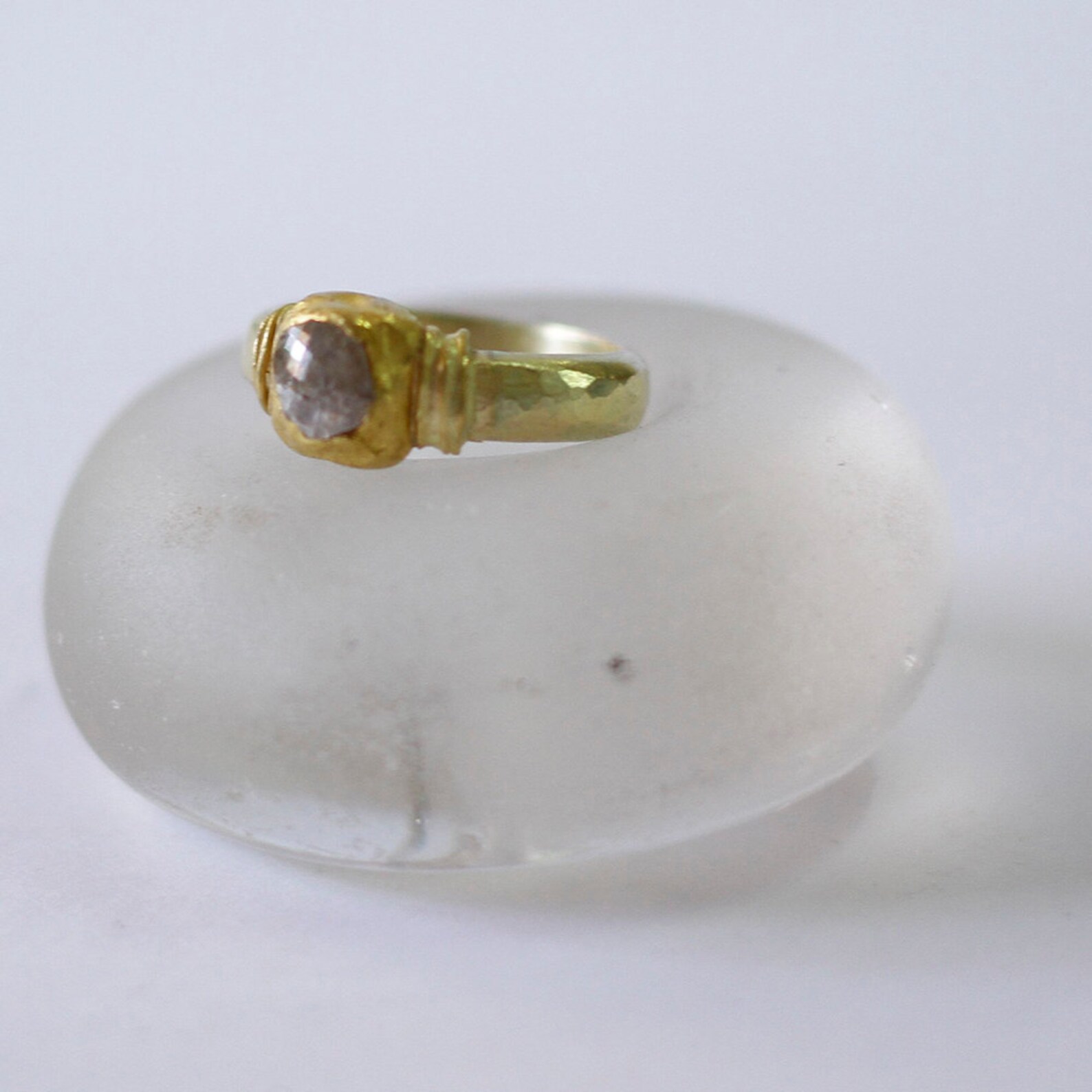 Hammered Gold Diamond Ring, Unique Engagement Ring, 18k Solid Gold Ring ...