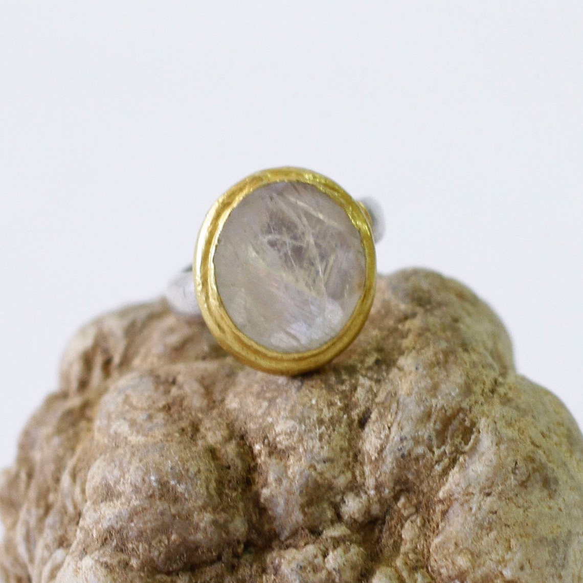 Round Moonstone Engagement Ring, Gold and Silver Moonstone Ring, Non ...
