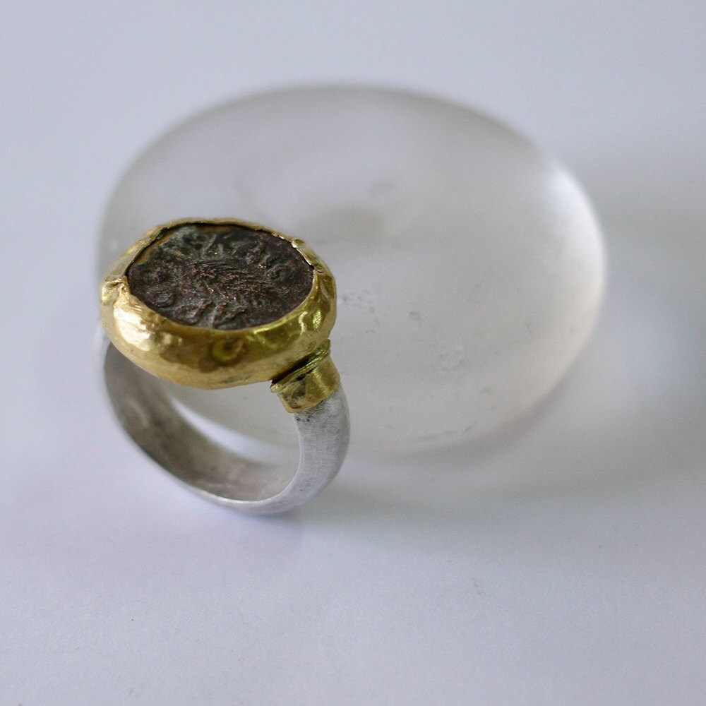 Ancient Coin Ring, Silver and Gold Coin Ring, Ancient Jewelry, Gold and ...