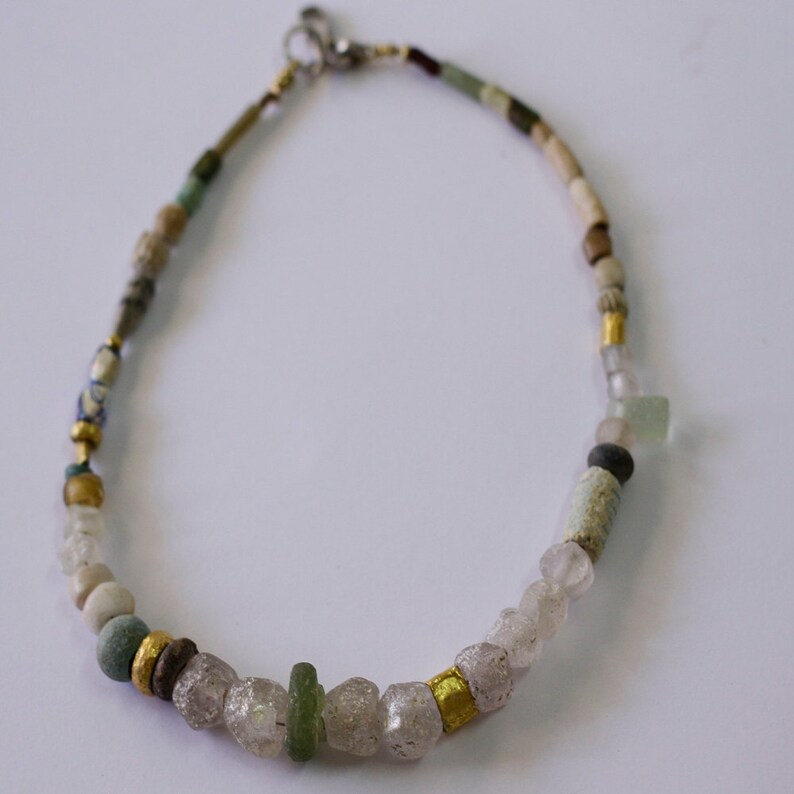 Ancient Crystal Beaded Necklace, Bohemian Chic Necklace, Ancient Bead ...