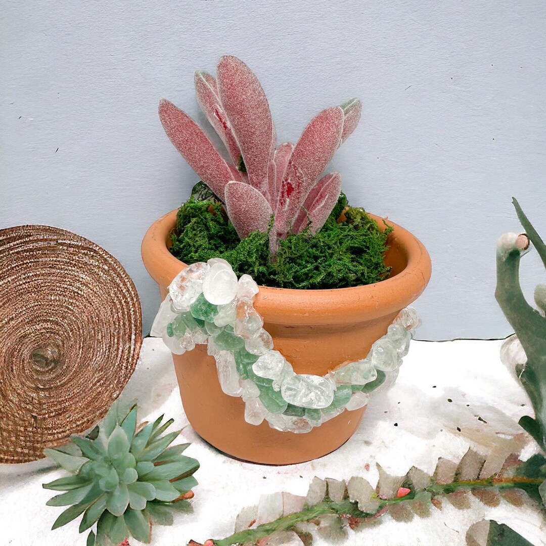 Terracotta Crystal Planter Pot: Aventurine & Quartz Gemstone Decor - Etsy