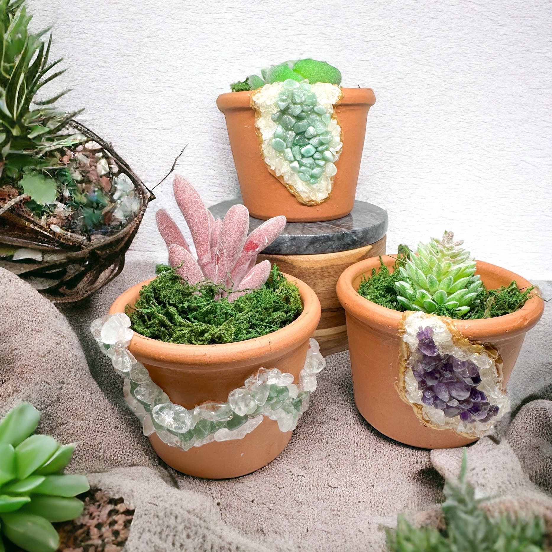 Terracotta Crystal Planter Pot: Aventurine & Quartz Gemstone Decor - Etsy