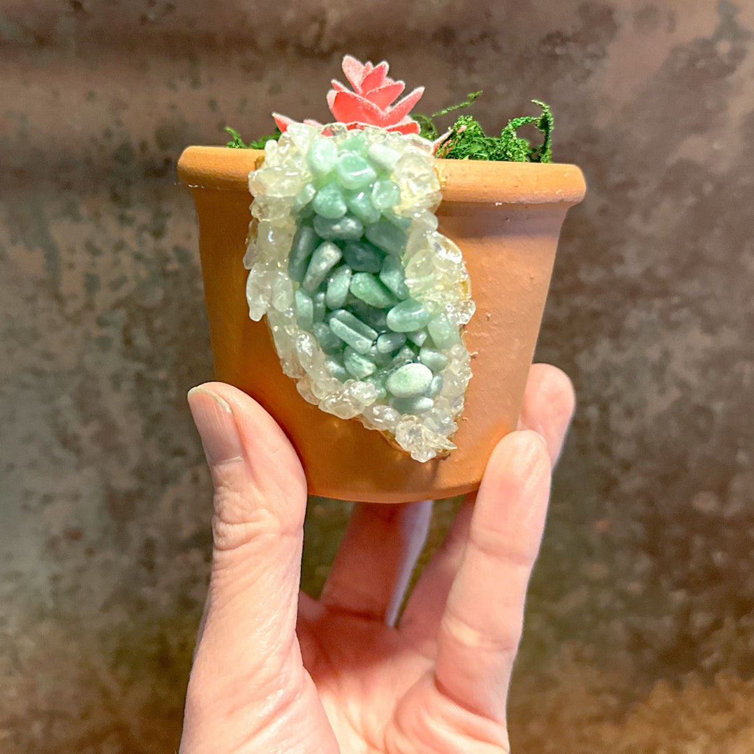 Terracotta Geode Planter Pot: Aventurine & Quartz Gemstone Decor (3 ...